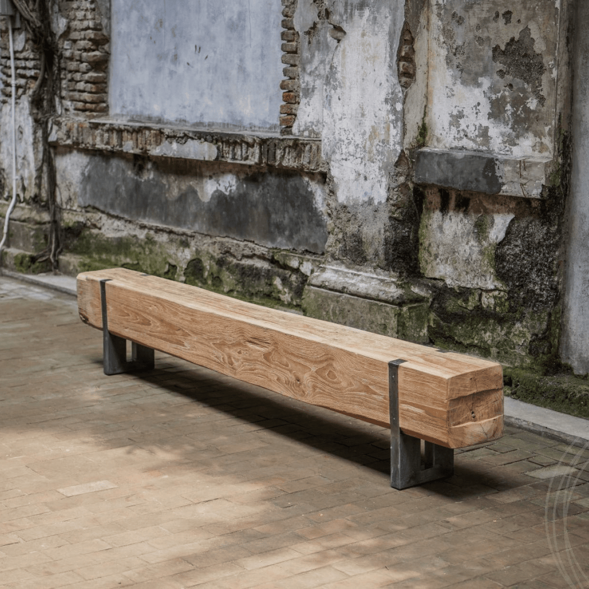 Teak balk bank met staal 265cm – Souren Meubels